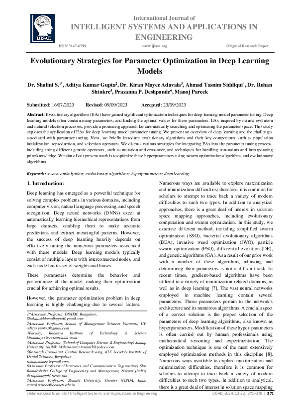 Pdf Evolutionary Strategies For Parameter Optimization In Deep Learning Models