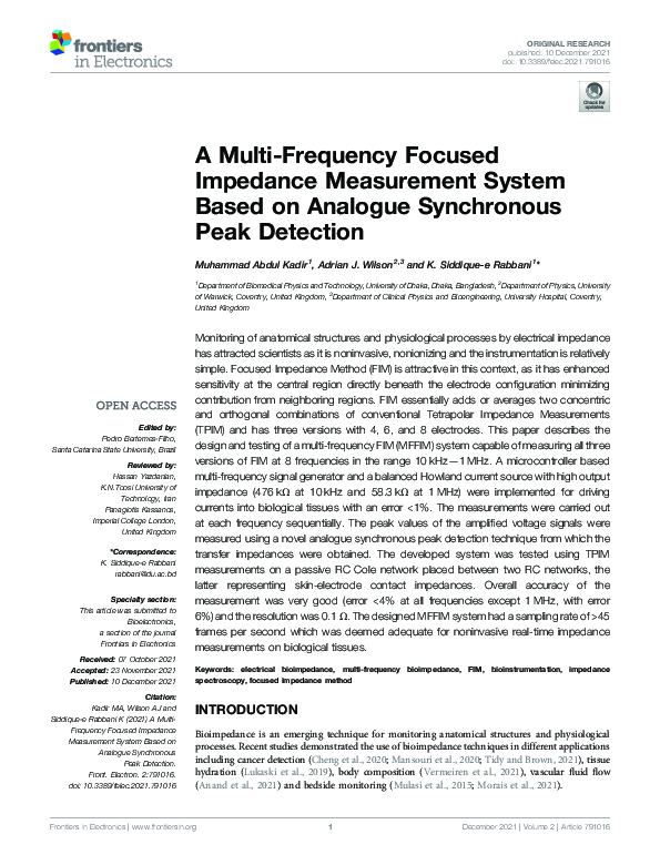 (PDF) A Multi-Frequency Focused Impedance Measurement System Based on ...