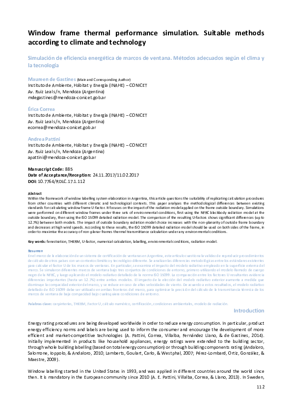 (PDF) Window frame thermal performance simulation. Suitable methods ...