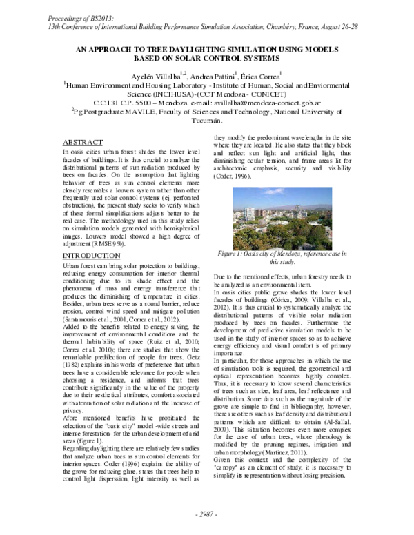 (PDF) An Approach To Tree Daylighting Simulation Using Models Based On Solar Control Systems