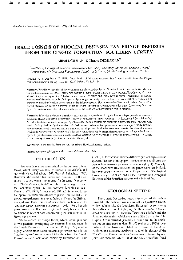 (PDF) Trace fossils of Miocene deep-sea fan fringe deposits from the ...