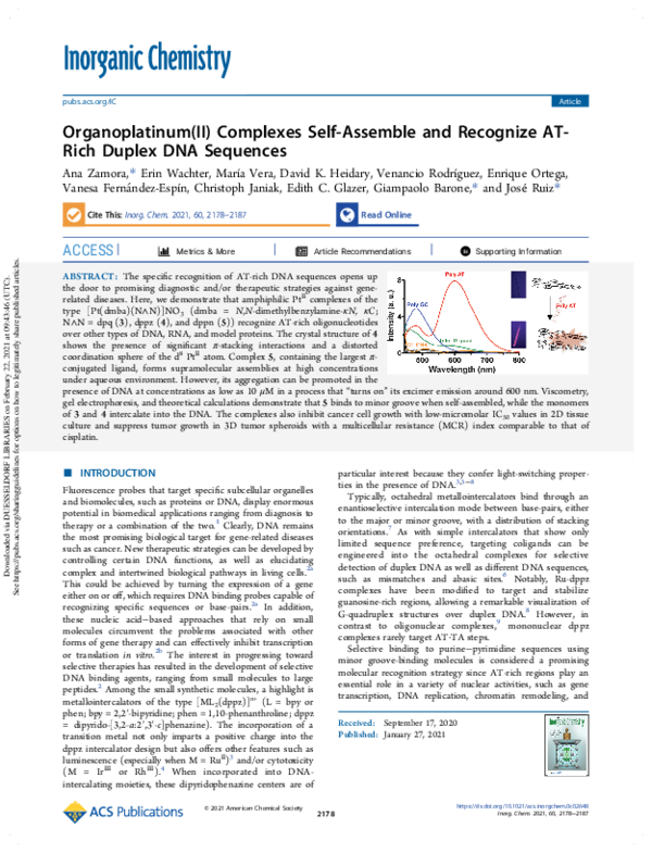 (PDF) Organoplatinum(II) Complexes Self-Assemble and Recognize AT-Rich ...