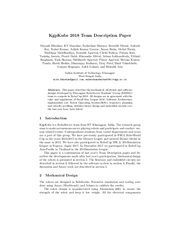 (PDF) KgpKubs 2018 Team Description Paper | Shivam Kumar - Academia.edu