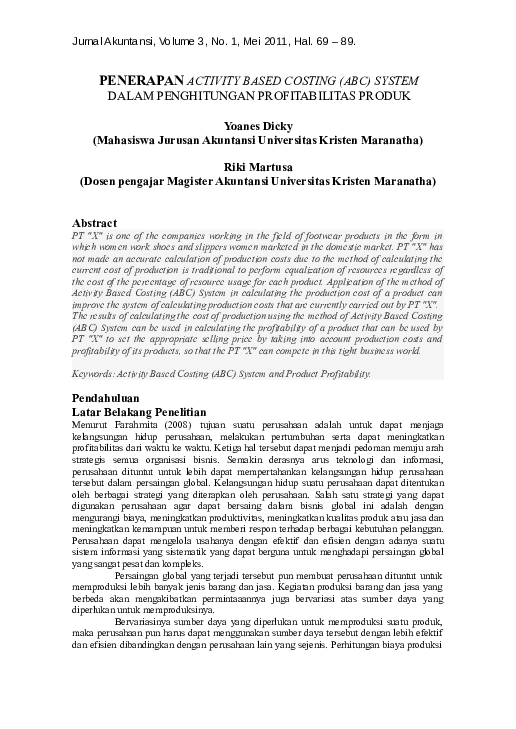(PDF) Penerapan Activity Based Costing (ABC) System Dalam Penghitungan ...