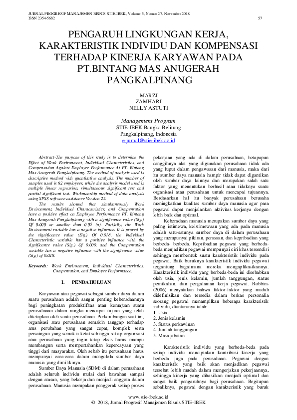 (PDF) Pengaruh Lingkungan Kerja, Karakteristik Individu Dan Kompensasi Terhadap Kinerja Karyawan ...