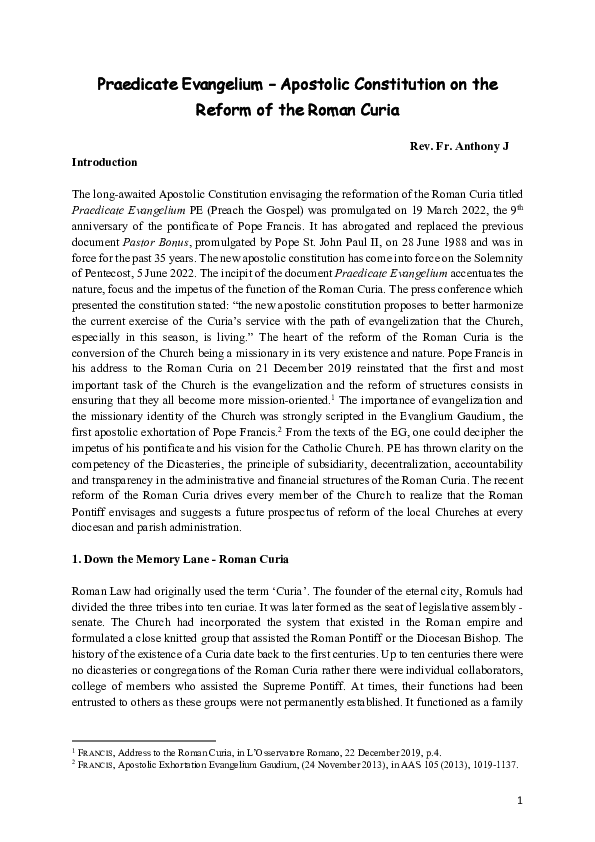(PDF) Praedicate Evangelium -Apostolic Constitution on the Reform of ...