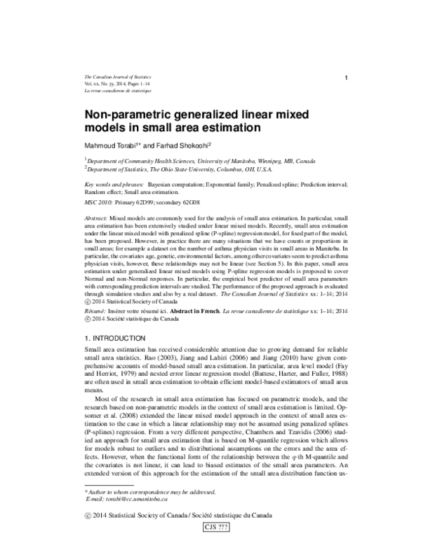 (PDF) Non-parametric generalized linear mixed models in small area estimation