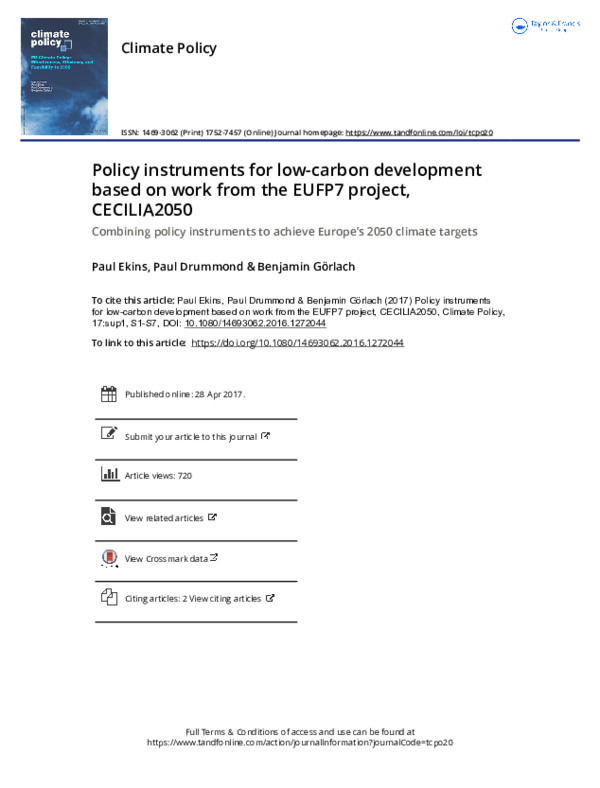 Policy instruments for low-carbon development based on work from the ...