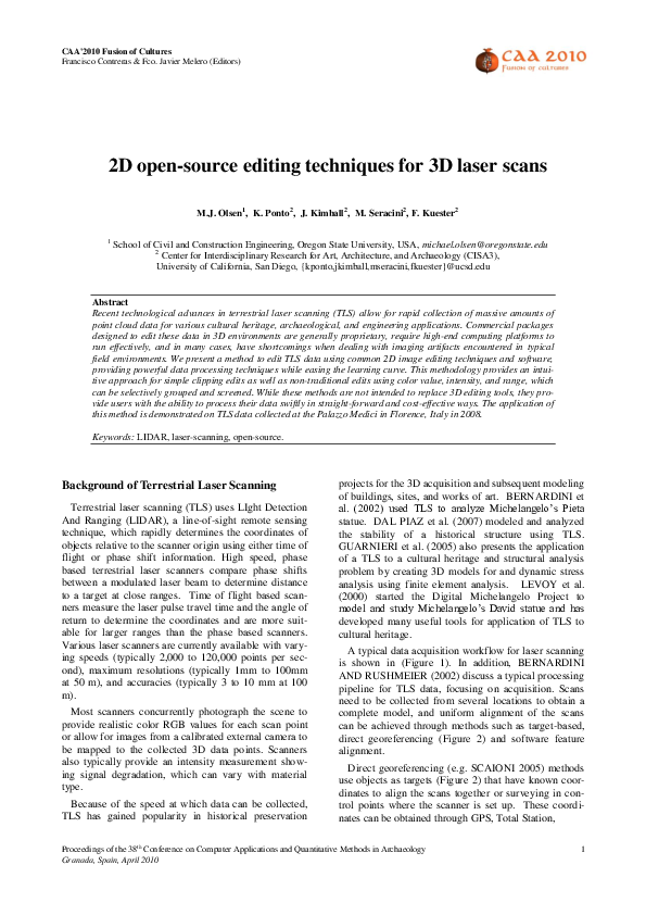 (PDF) 2D open-source editing techniques for 3D laser scans Background of Terrestrial Laser Scanning
