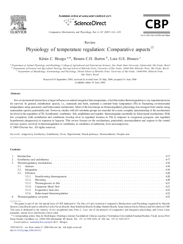 (PDF) Physiology of temperature regulation: Comparative aspects