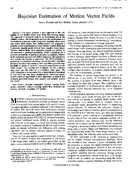 (PDF) Stochastic Estimation of Motion Vector Fields
