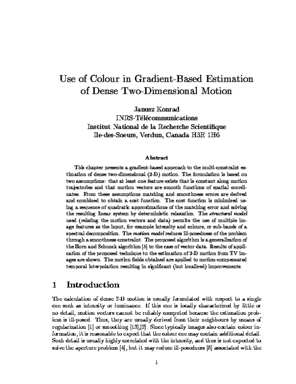 (PDF) Use of Colour in Gradient-Based Estimation of Dense Two-Dimensional Motion