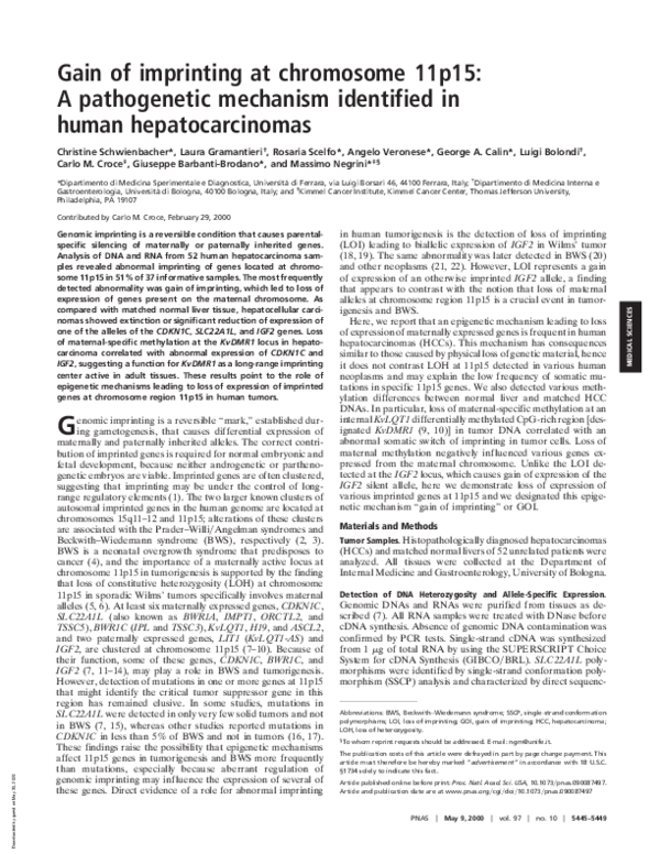 (PDF) Gain of imprinting at chromosome 11p15: A pathogenetic mechanism ...