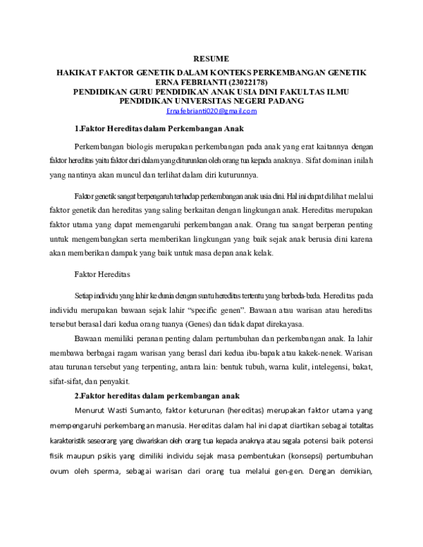 (DOC) HAKIKAT FAKTOR GENETIK DALAM KONTEKS PERKEMBANGAN GENETIK ERNA ...