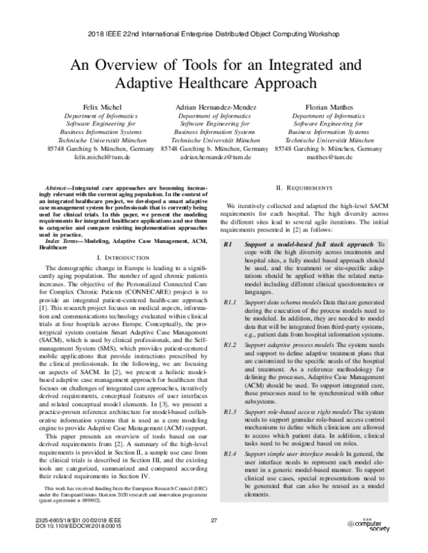 (PDF) An Overview of Tools for an Integrated and Adaptive Healthcare ...