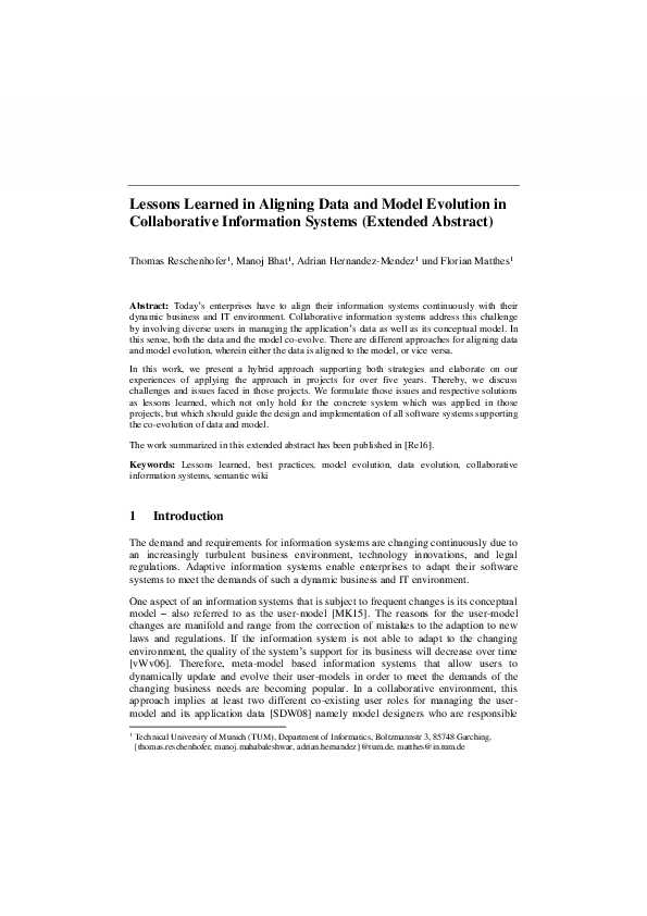 (PDF) Lessons Learned in Aligning Data and Model Evolution in ...