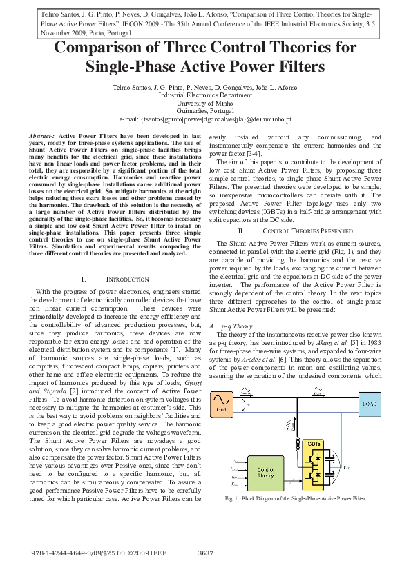 (PDF) Control Theories for Single-Phase Active Filters