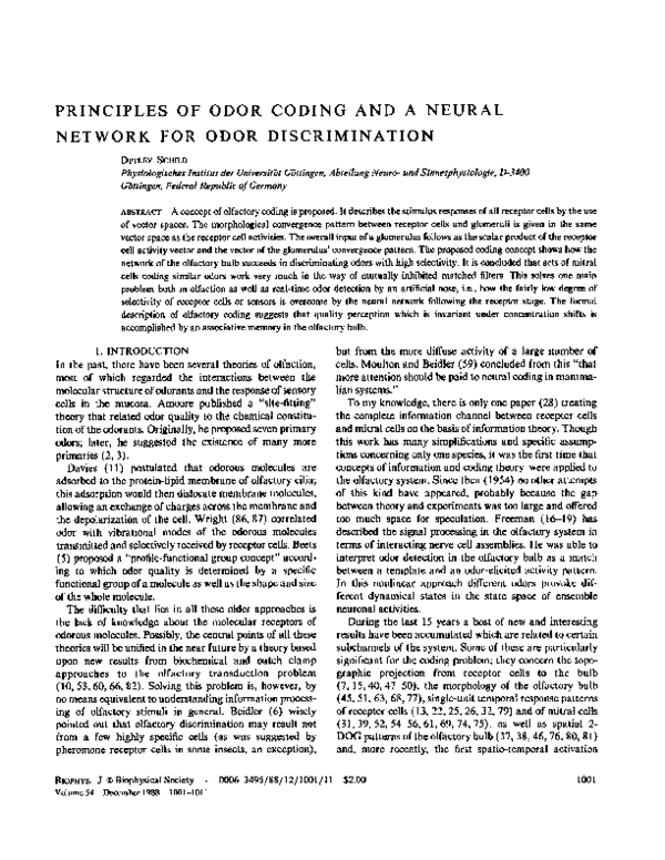 (PDF) Principles of odor coding and a neural network for odor discrimination