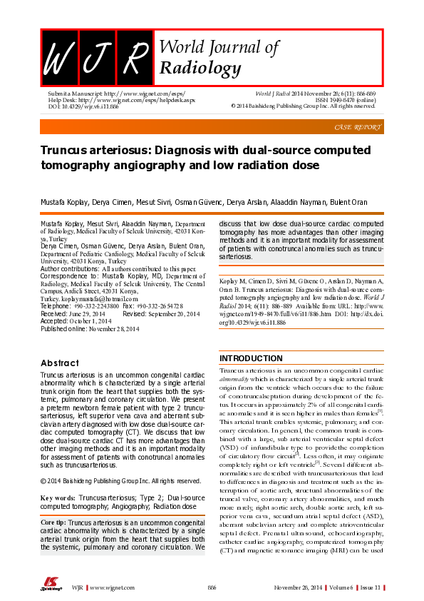 (PDF) Truncus arteriosus: Diagnosis with dual-source computed ...