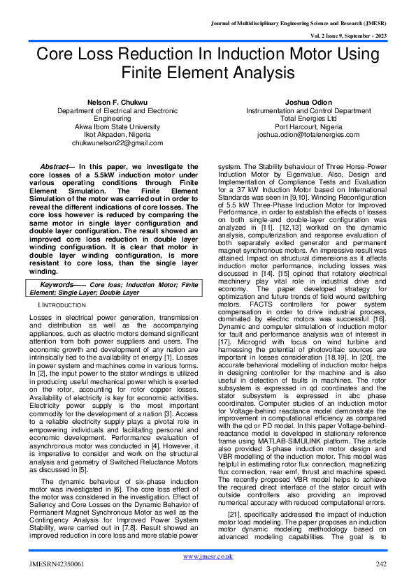Pdf Core Loss Reduction In Induction Motor Using Finite Element Analysis