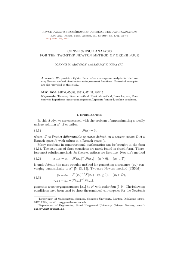 (PDF) Convergence analysis for the two-step Newton method of order four