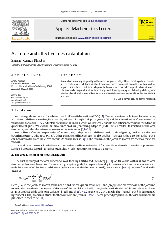 (PDF) A simple and effective mesh adaptation | Sanjay Khattri - Academia.edu