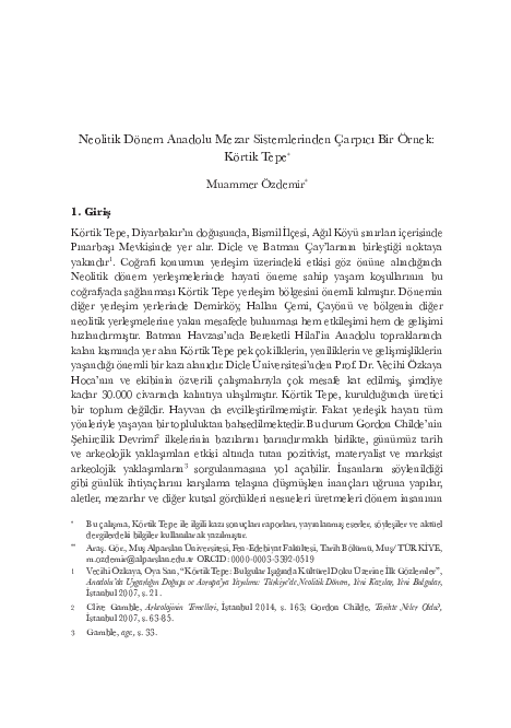 (PDF) Neolitik Dönem Anadolu Mezar Sistemlerinden Çarpıcı Bir Örnek ...
