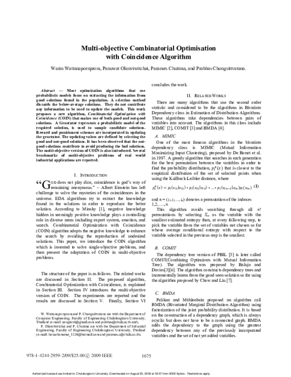 (PDF) Multi-objective Combinatorial Optimisation with Coincidence algorithm