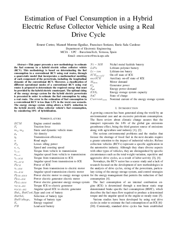 (PDF) Estimation of fuel consumption in a hybrid electric refuse ...