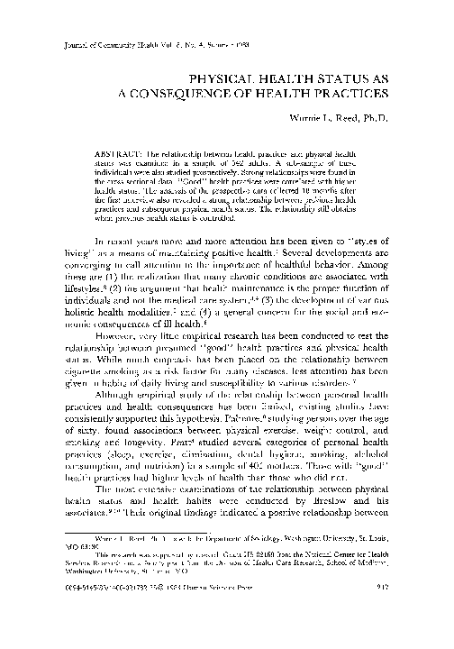 (PDF) Physical health status as a consequence of health practices