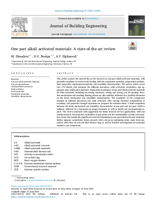 (PDF) One part alkali activated materials: A state-of-the-art review