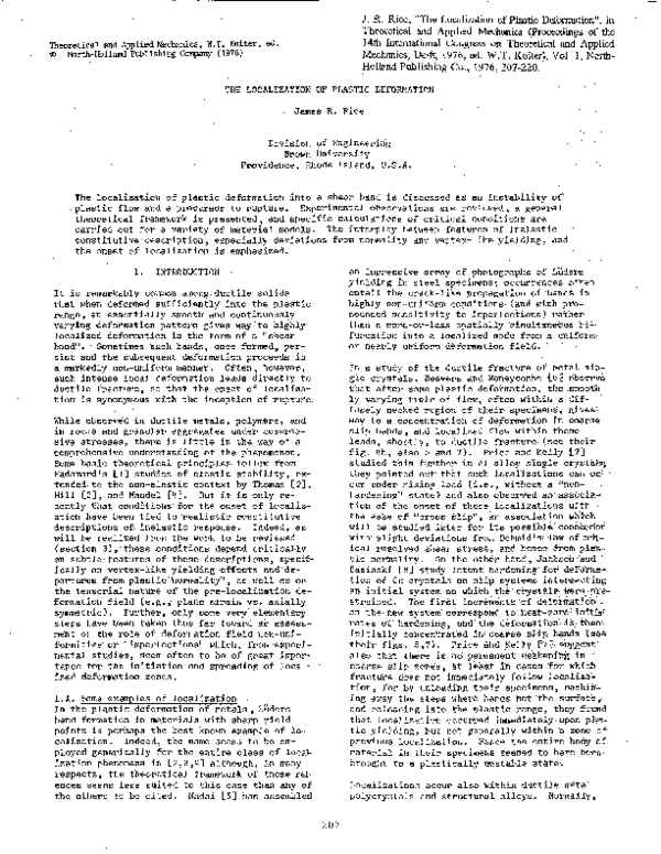 (PDF) The Localization of Plastic Deformation