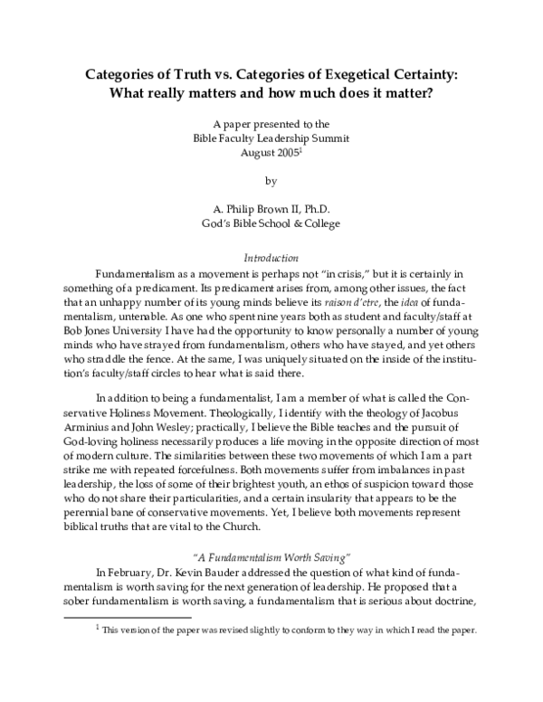 (PDF) Categories of Truth vs. Categories of Exegetical Certainty: What ...