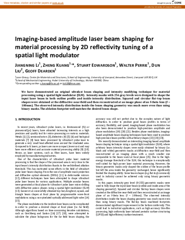(PDF) Imaging-based amplitude laser beam shaping for material processing by 2D reflectivity ...