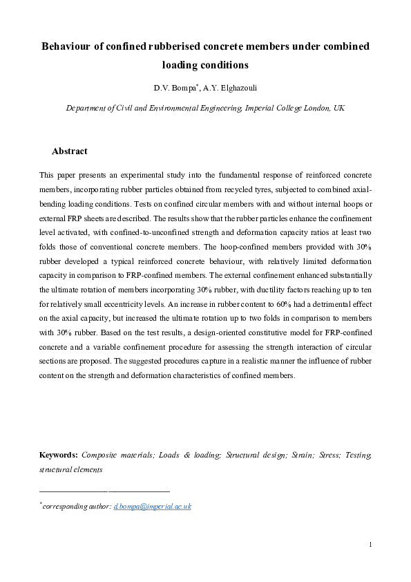 (PDF) Behaviour of confined rubberised concrete members under combined loading conditions