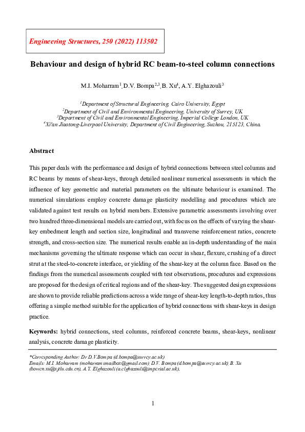 (PDF) Behaviour and design of hybrid RC beam-to-steel column connections