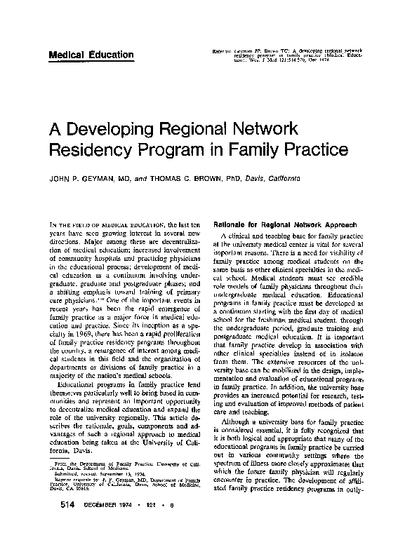 (PDF) A developing regional network residency program in family practice