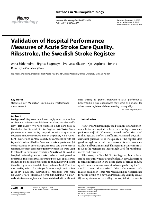 (PDF) Validation of Hospital Performance Measures of Acute Stroke Care ...