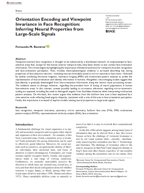 (PDF) Orientation Encoding and Viewpoint Invariance in Face Recognition: Inferring Neural ...
