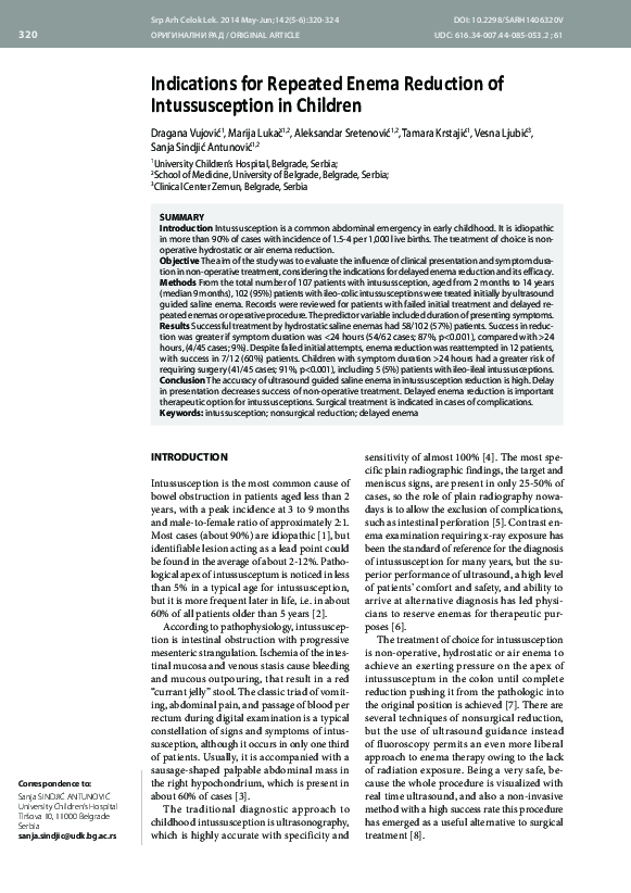 (PDF) Indications for repeated enema reduction of intussusception in ...
