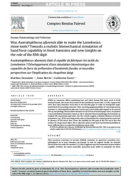 (PDF) Was Australopithecus afarensis able to make the Lomekwian stone ...