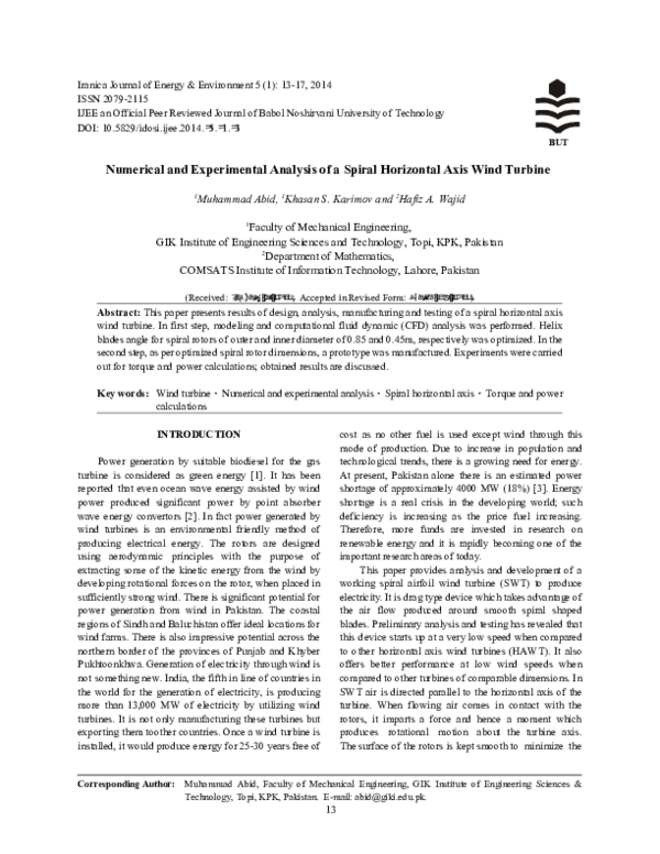 (PDF) Numerical and Experimental Analysis of a Spiral Horizontal Axis ...