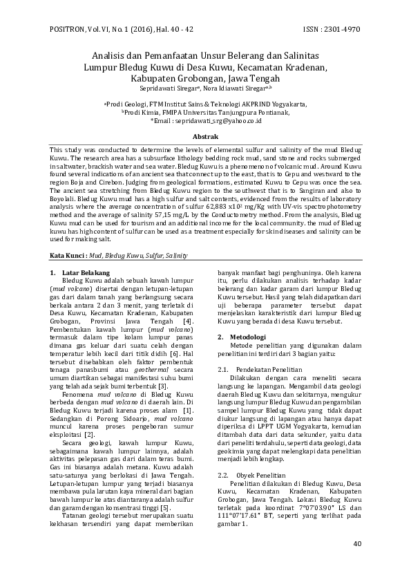 (PDF) Analisis dan Pemanfaatan Unsur Belerang dan Salinitas Lumpur Bledug Kuwu di Desa Kuwu ...