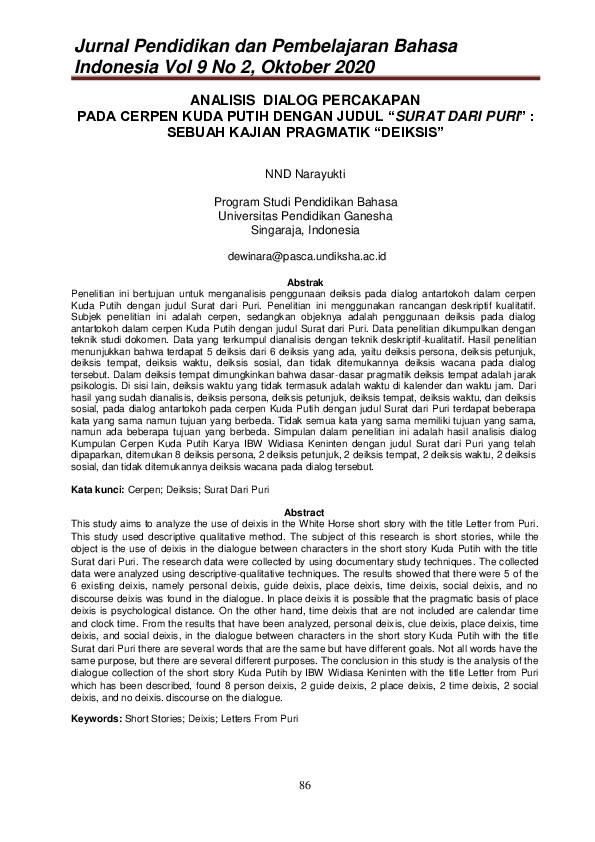 (PDF) Analisis Dialog Percakapan Pada Cerpen Kuda Putih Dengan Judul ...