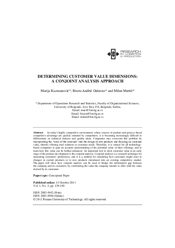 (PDF) Determining Customer Value Dimensions: A Conjoint Analysis Approach