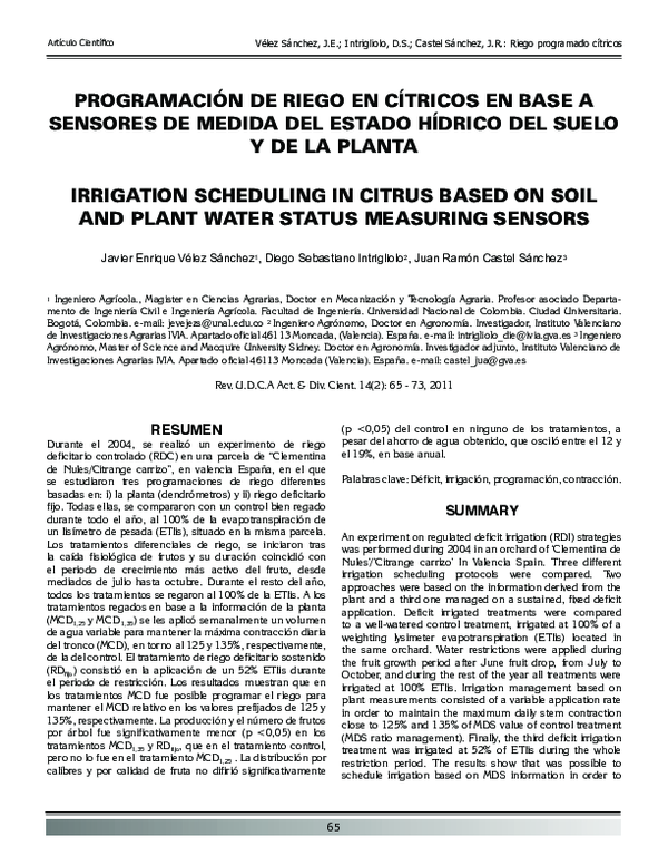 (PDF) Irrigation Scheduling in Citrus Based on Soil and Plant Water ...