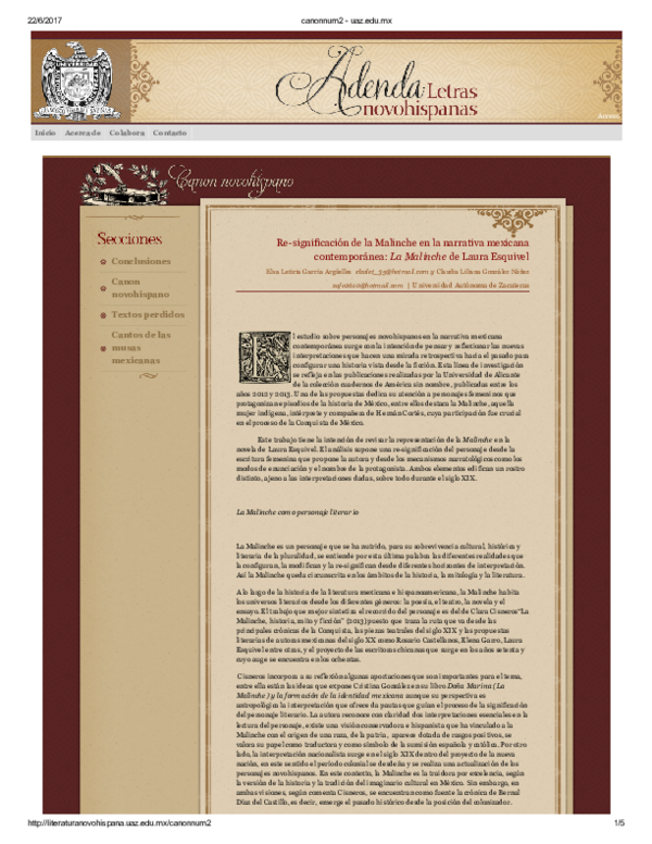 (PDF) Re-significación de la Malinche en la narrativa mexicana ...