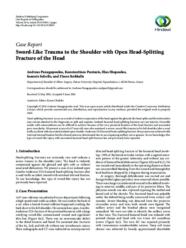 (PDF) Sword-Like Trauma to the Shoulder with Open Head-Splitting ...