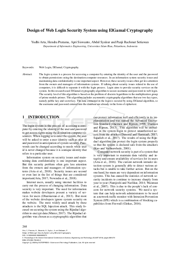 (PDF) Design of Web Login Security System using ElGamal Cryptography