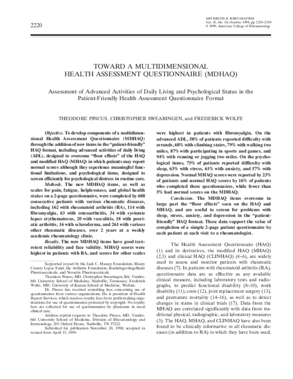 (PDF) Toward a multidimensional health assessment questionnaire (MDHAQ ...